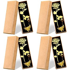 4 Pack Metal Golden Rose Bookmarks Flower Bookmark Cute Bookmarks with 3D Butterfly Pendant Chain and Box Teacher Mom Appreciation Birthday Gifts for Reader Book Lover