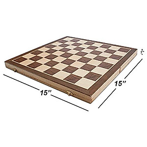 GSE Chess Set 15" x 15" Wooden Chess Game Set - Folding Chess Board Set with Chess Pieces & Storage Box - Wooden Chess Set Board Game (Non-Magnetic Chess Set)
