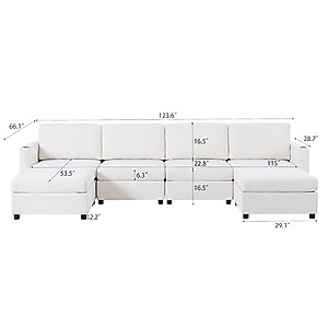 FANYE Oversized Chenille Upholstered Modular Storage Sectional Sofa Couch W/2 Movable Ottomans & Cupholders, U-Shaped Free Combined Sofa&Couch Convertible Sleeper Sofabed for Living Room