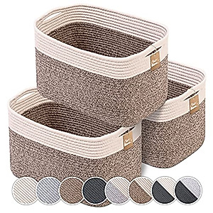 Cotton Rope Basket for Storage | 15"x10"x9" Set of 3 Large Storage Baskets for Organizing with Handles, works as Cloth Baskets, Blanket Basket, Big Woven Laundry Basket or Black Toy Bin like White Wicker Laundry Baskets