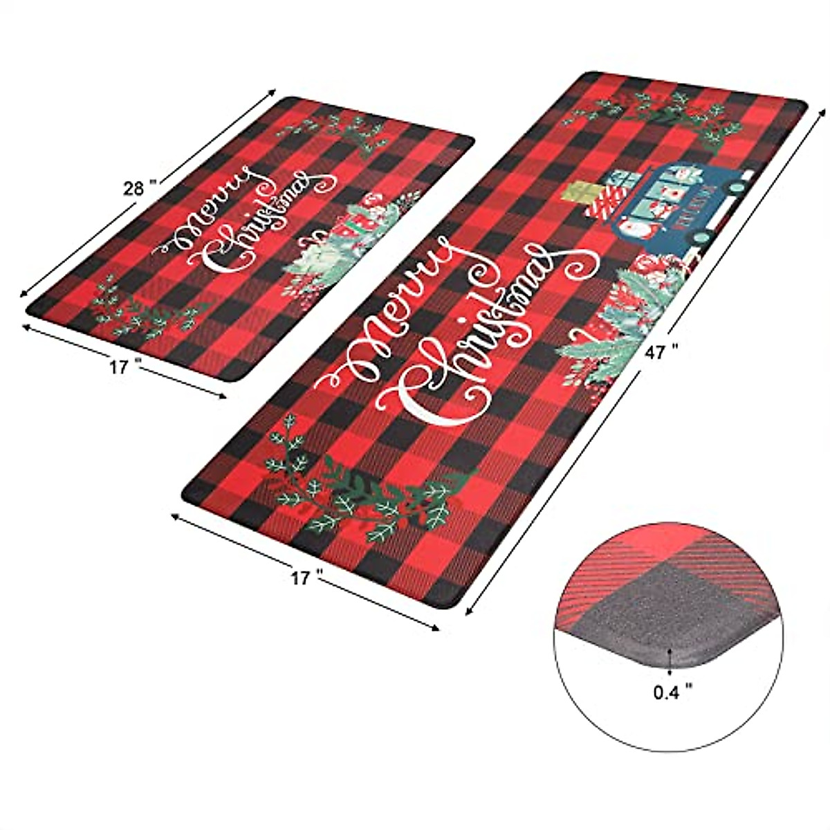 Pauwer Merry Christmas Kitchen Rugs Set of 2, Farmhouse Red Buffalo Plaid Kitchen Floor Mat, Non Slip Anti Fatigue Kitchen Mats for Floor, Cushioned Kitchen Rug Set Christmas Decorations for Home