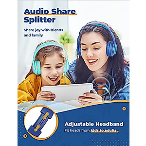 iClever 2 Pack Kids Headphones with Microphone - 94dB Safe Volume Limited - HS22 Wired Headphones for Kids Teens with Sharing Splitter, Tangle-Free Foldable Stereo Headset for School/Tablet/Travel