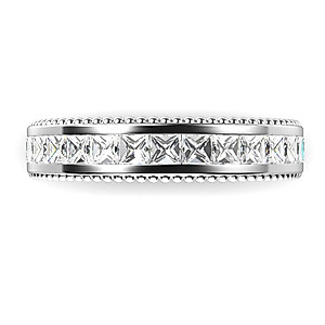 Metal Factory Sz 8 Sterling Silver 925 Princess Cut Cubic Zirconia CZ Milgrain Eternity Band Ring