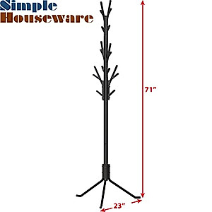 Simple Houseware Standing Coat and Hat Hanger Organizer Tree Shaped Rack, 18 Hooks, Black