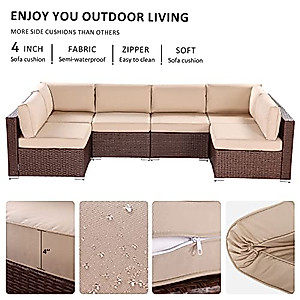 SUNVIVI OUTDOOR 9 Piece Outdoor Patio Furniture Sets, All Weather Brown PE Wicker Furniture Set, Patio Sectional Conversation Sofa Set with Coffee Table, Removable Beige Cushions