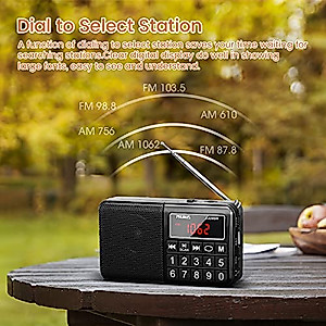 PRUNUS 429 Small Radio, Pocket Radio, AM FM Radio Plug in Wall, Large Button, Neodymium Speaker, Auto Save, USB Flash Drive, SD Card AUX Input MP3, Shortwave Radio for Elderly and Senior(Black)