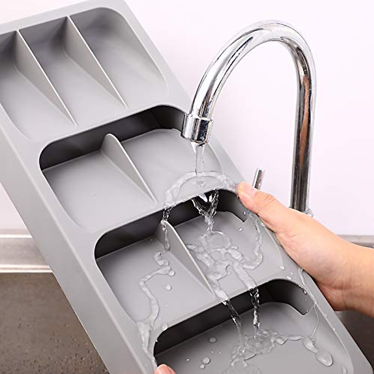 CEGAR Flatware organizer, Expandable Kitchen Drawer Organizer for Cutlery Silverware. Drawer Organizer Tray, BPA Free, 16.0 x 6.6 x 2.4 Inches（406 x 166 x 59 mm, Cream and Green