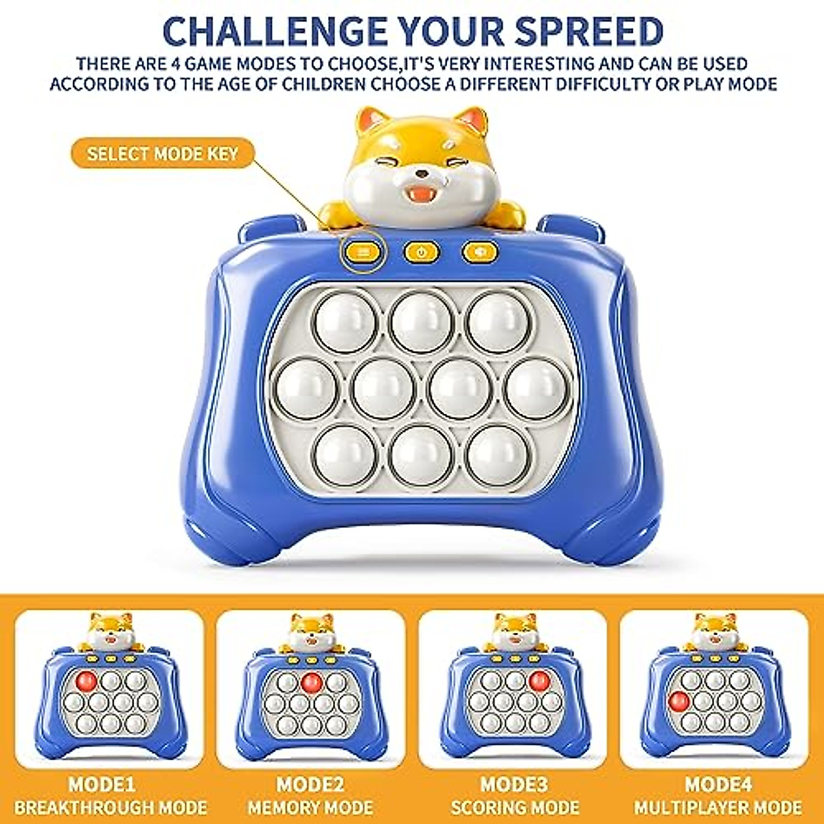 TEMI Pop Fidget Push Game, Handheld Game for Kids 6-8, Squeeze Sensory Push Bubble Stress Light Up Toy, Birthday Gifts for 8-12 Year Old Boys, Girls, Teens