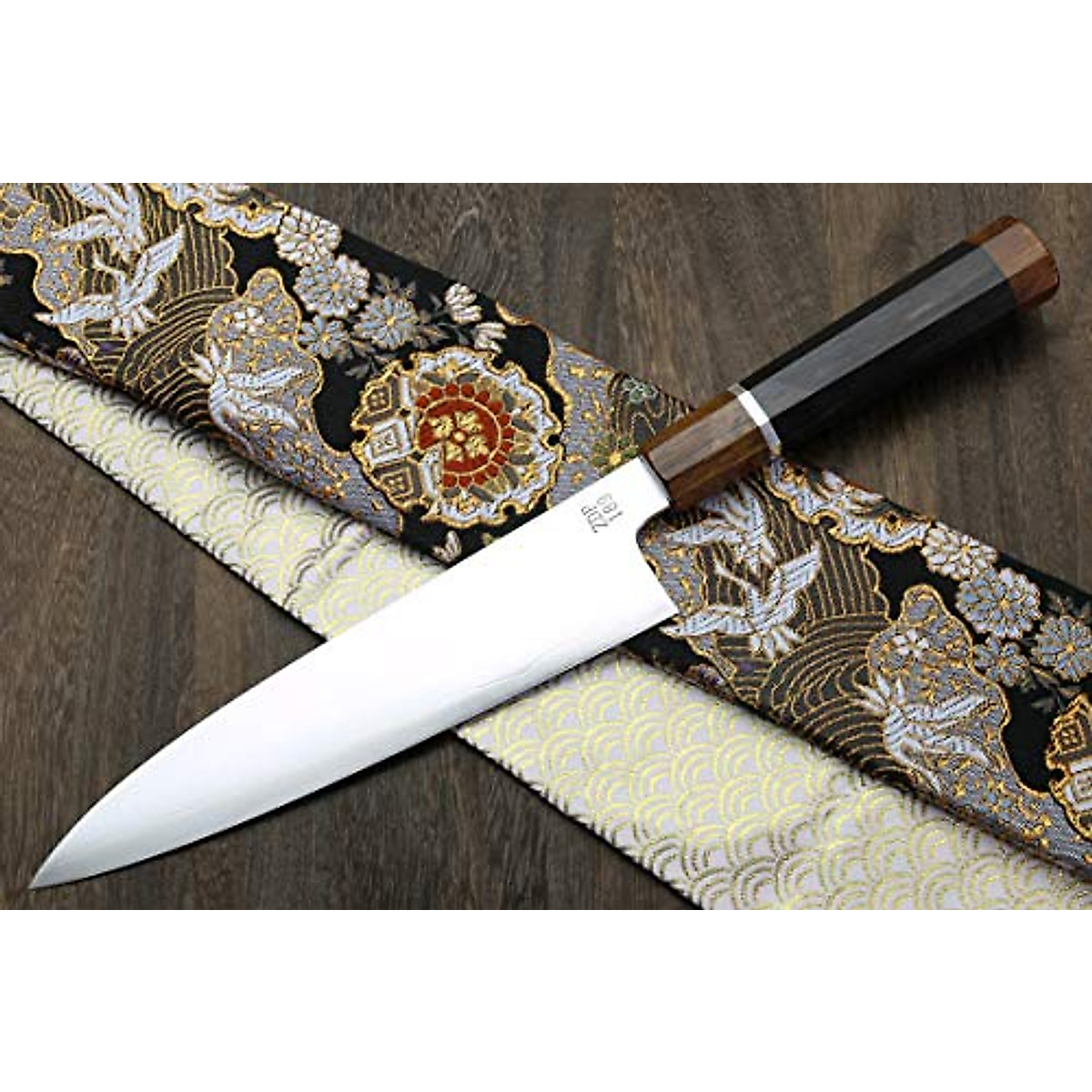 Yoshihiro TM-Hayate ZDP189 Super High Carbon Stainless Steel Gyuto Knife Octagonal Ebony Wood Handle with Sterling Silver Ring (10.5'' (270mm))