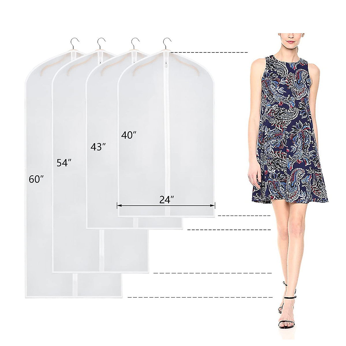 Zilink Clear Garment Bag Dress Bags for Storage 54-inch Coat Bags with Full Length Zipper for Clothes Closet Storage, Set of 6