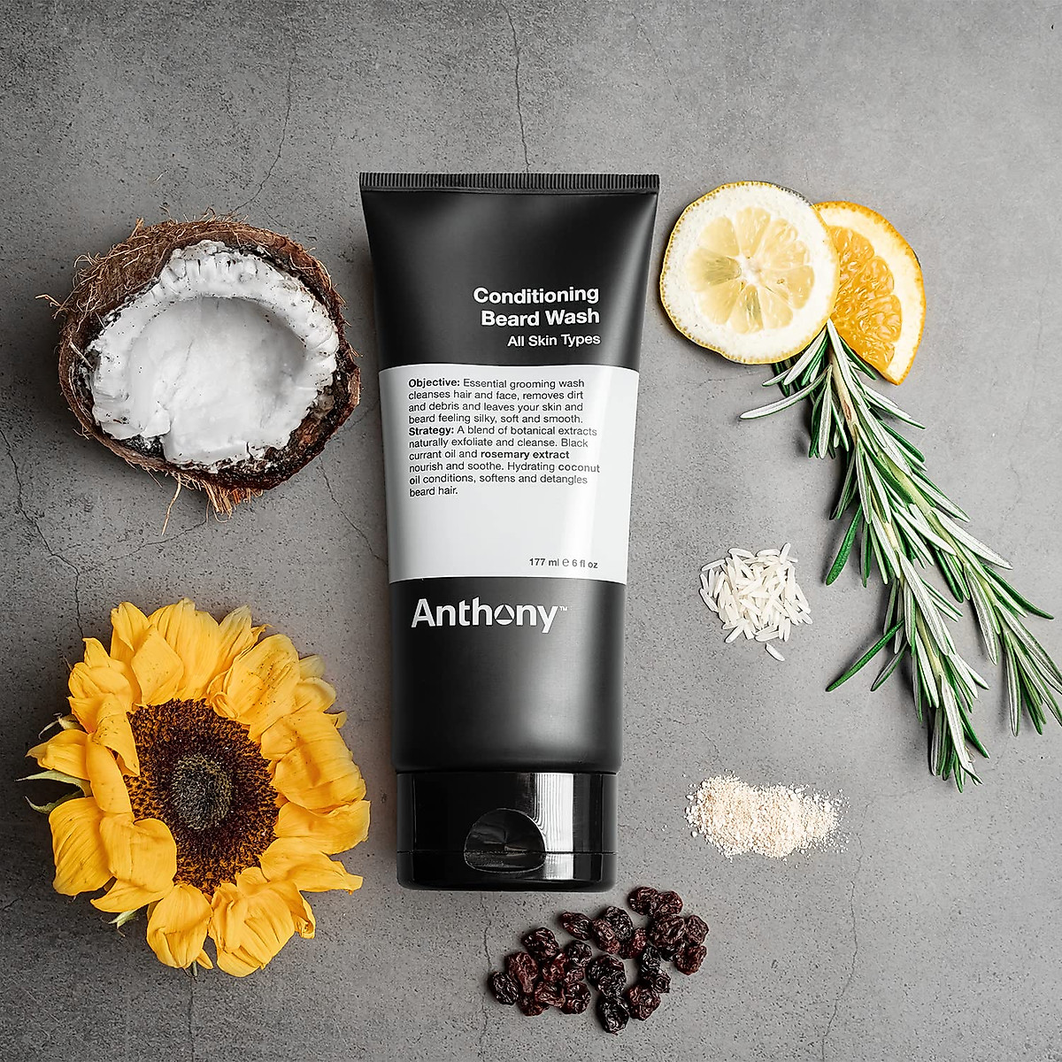 Anthony Conditioning Beard Wash, 6 Fl Oz, Contains Botanical and Rosemary Extracts, Black Currant and Coconut Oils, Cleanses, Hydrates, Softens, and Detangles Beard Hair