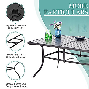 MFSTUDIOO 6-Person Outdoor Metal Steel Slat Dining Rectangle Table with Adjustable Umbrella Hole, Black