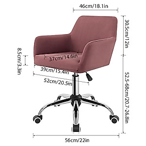 WKWKER Modern Velvet Desk Chair Home Comfy Makeup Office Chair with Wheels Adjustable Swivel Armchair with Backrest for Counter Vanity Bedroom Salon Studio Shop Lab (Rose)