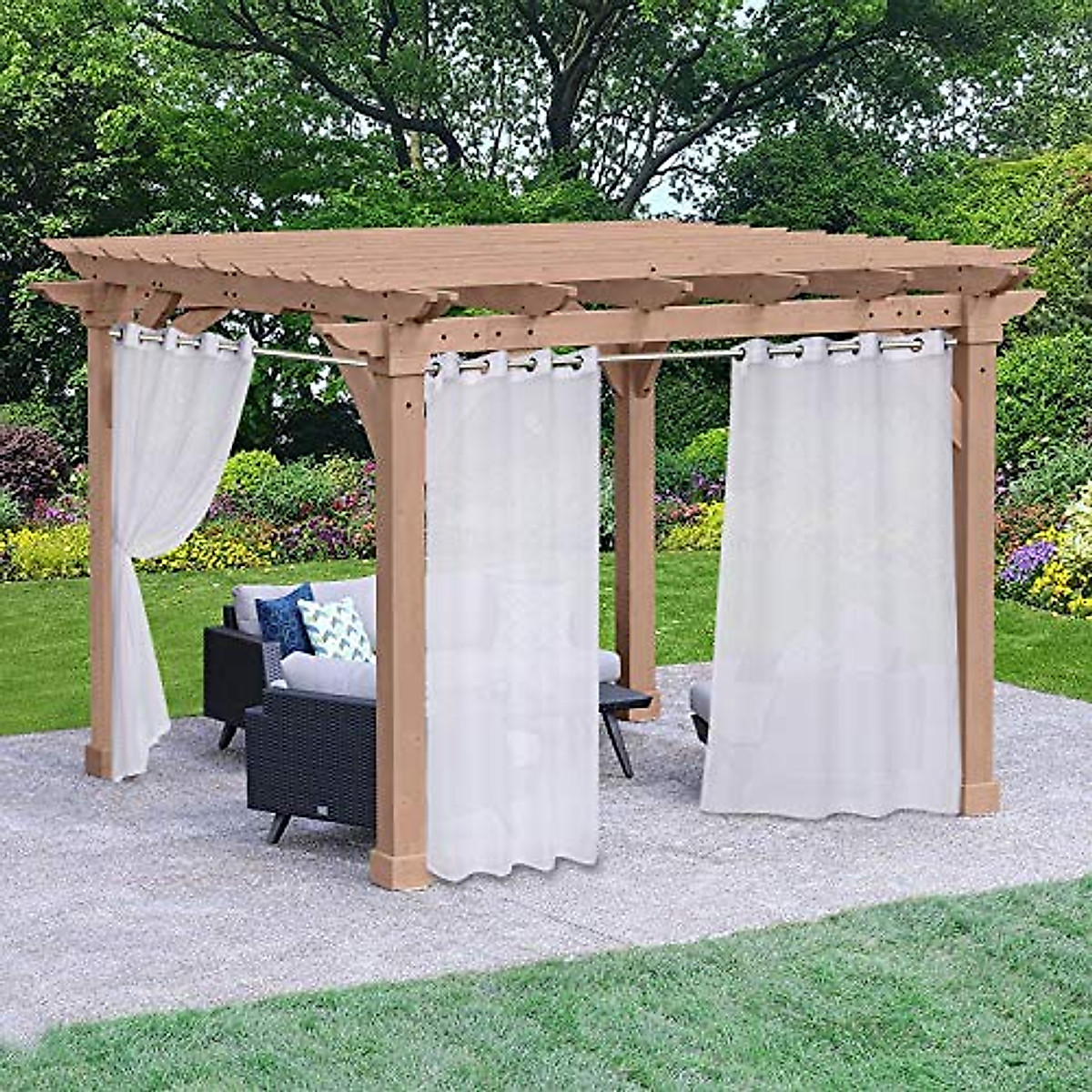 LUSHLEAF Indoor/Outdoor Sheer Curtains for Patio Waterproof, White, 52 x 84 Inches Long - Outdoor Privacy Voile Drapes, Grommet Semi-Sheer Curtains for Pergola, Porch, Gazebo, 2 Panels