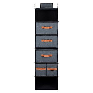 BinWhiz 12.6x12.6x44.1 Inch Hanging Closet Organizer and Storage Shelves, 6-Tier Shelf Clothes Organizers Bins with Drawers and Hooks for Closet Wardrobe Organization and Storage - Gray