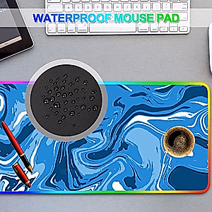 Mouse Pad Blue Water Ripple RGB Large Mouse Pad Gamer Computer LED Backlit Keyboard Gaming Accessories Desks 24 inch x12 inch