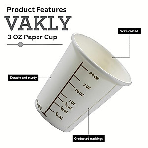 3 oz Graduated Paper Cups [125] Disposable Wax Coated Medicine Cups with Clear Measurements on Each Cup for Measuring Fluid Intake and Urine Output as well as Cooking, Mixing Paint, Stain, Epoxy (125)