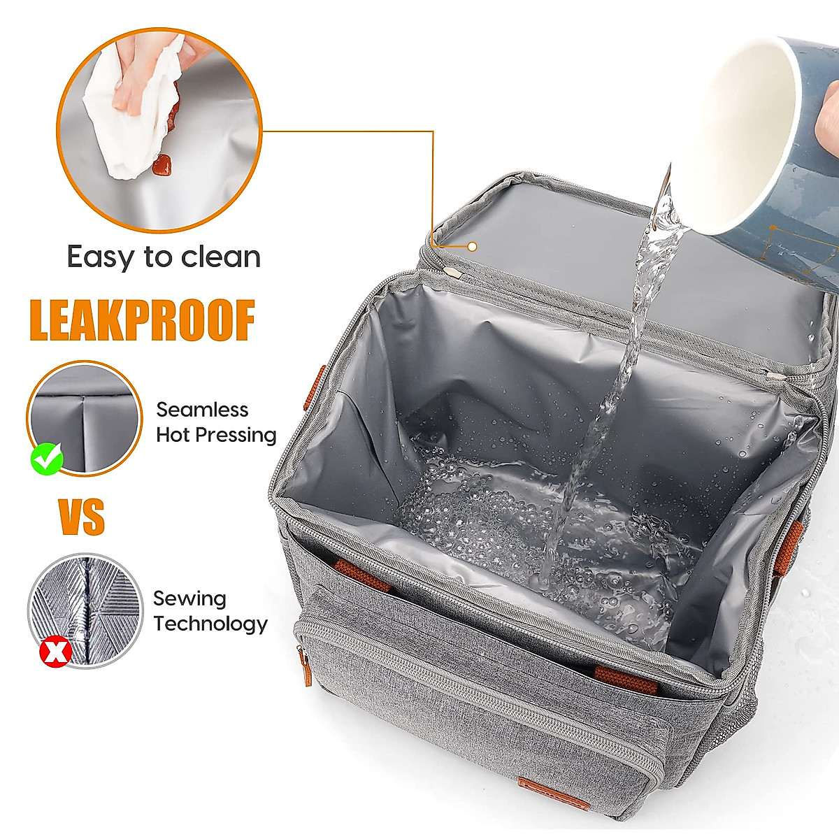 Lunch Bag for Women Men, Expandable Dual Compartment Lunch Box with Utensil Pouch, Reusable Insulated Lunch Cooler Bags with Shoulder Strap, Adult Large Lunch Bag for Work School Picnic Beach