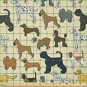 Lunarable Dog Fabric by The Yard, Cartoon Puppies Different Breeds Animal Love Childish Joyful Tails Illustration, Stretch Knit Fabric for Clothing Sewing and Arts Crafts, 1 Yard, Beige Brown