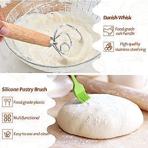 Lokeisna Bread Proofing Basket Set of 2, 10 Inch Round &Oval Cane Sourdough Proofing Basket with Bread Baking Supplies-Bread Lame, Danish Whisk, Bowl Scraper & Dough Scraper, Wonderful gift for Bakers