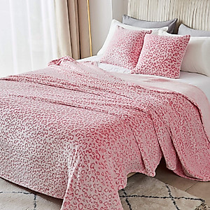 FY FIBER HOUSE Flannel Fleece Leopard Print Throw Blanket, Super Soft Lightweight Fluffy Throw for Couch, 60"X80", Pink