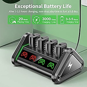 Rechargeable Battery Pack for Xbox Controller, 4 Packs 1500mAh Rechargeable Controller Battery Pack for Xbox Series X/S/One X/S/Elite/Core Controllers, Charger Station for Xbox Controller Battery Pack