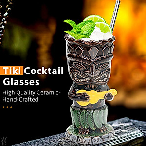 SuproBarware Tiki Mugs, 300ml Cocktail Glasses Set Colourful Ceramic Cocktail Cups Hawaiian Party Decoration for Exotic Party