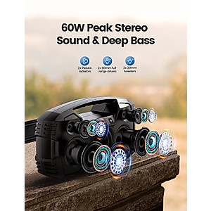 Portable Wireless Bluetooth Speaker, 40W (60W Peak) Loud Sound IPX7 Waterproof Speakers, 32H Playtime, Outdoor Speaker, Rich Bass, BT 5.0, TWS Pairing, Built-in Mic, for Party, Pool, Beach, Gifts