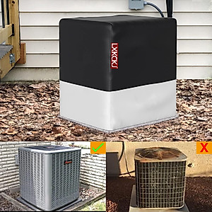 LXKCKJ Air Conditioner Cover for Outside Units - 420D Waterproof Air Conditioner Protection Covers for Window Unit - Winter AC Covers Fits AC Condensing HVAC Unit (Black & Silver 32''LX32''WX36''H)