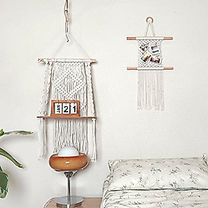 Single Tier Macrame Boho Wall Hanging Shelf, Handmade Bohemian Wooden Woven Plants Floating Shelves Decor,