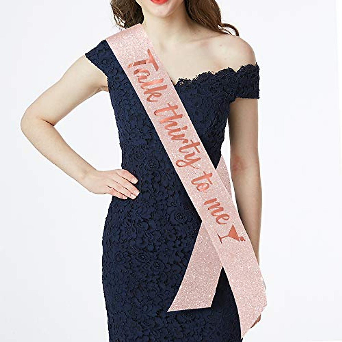 "Talk Thirty to me" Sash & Rhinestone Tiara Set - 30th Birthday Gifts Rose Gold Glitter Birthday Sash for Women Birthday Party Favors