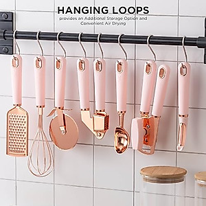 COOK With COLOR 7 Pc Kitchen Gadget Set Copper Coated Stainless Steel Utensils with Soft Touch Pink Handles