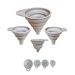 Silicone Collapsible Funnel Set of 4, 3different Size,1 for S, 2 for M,1for L, Kitchen Gadgets Foldable Funnel for Water Bottle Liquid Transfer Food Grade (Grey)