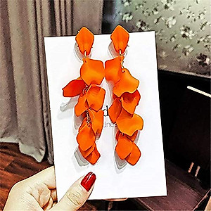 Long Acrylic Rose Petal Earrings Dangle Exaggerated Flower Earrings Drop Statement Floral Tassel Earrings for Women Party, Daily Wear (Orange)
