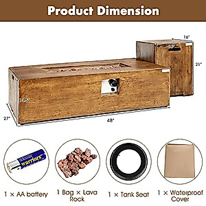 Tangkula 2 Pieces Outdoor Propane Fire Pit Table Set, Patiojoy 48 Inch Rustic 50,000 BTU Rectangular Gas Fire Pit Table with 20 lbs Tank Side Table, Lava Rocks, Cover for Patio, Garden, Yard