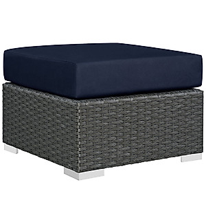 Modway Sojourn Wicker Rattan 3 Piece Outdoor Patio Sunbrella Sectional Set in Canvas Navy