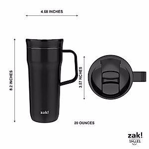 Zak Designs Harmony Tumbler for Travel or At Home, 20oz Recycled Stainless Steel is Splash-Proof and Vacuum Insulated with Slide Lid and Handle (Ebony Black)