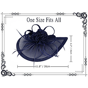 dressfan Fascinator Hat Headpiece Womens Vintage Wedding Headband Derby Hat,20s 50s Mesh Feather Flower Hair Clips Headwear for Kentucky Derby/Wedding/Cocktail/Tea Party,Navy Blue