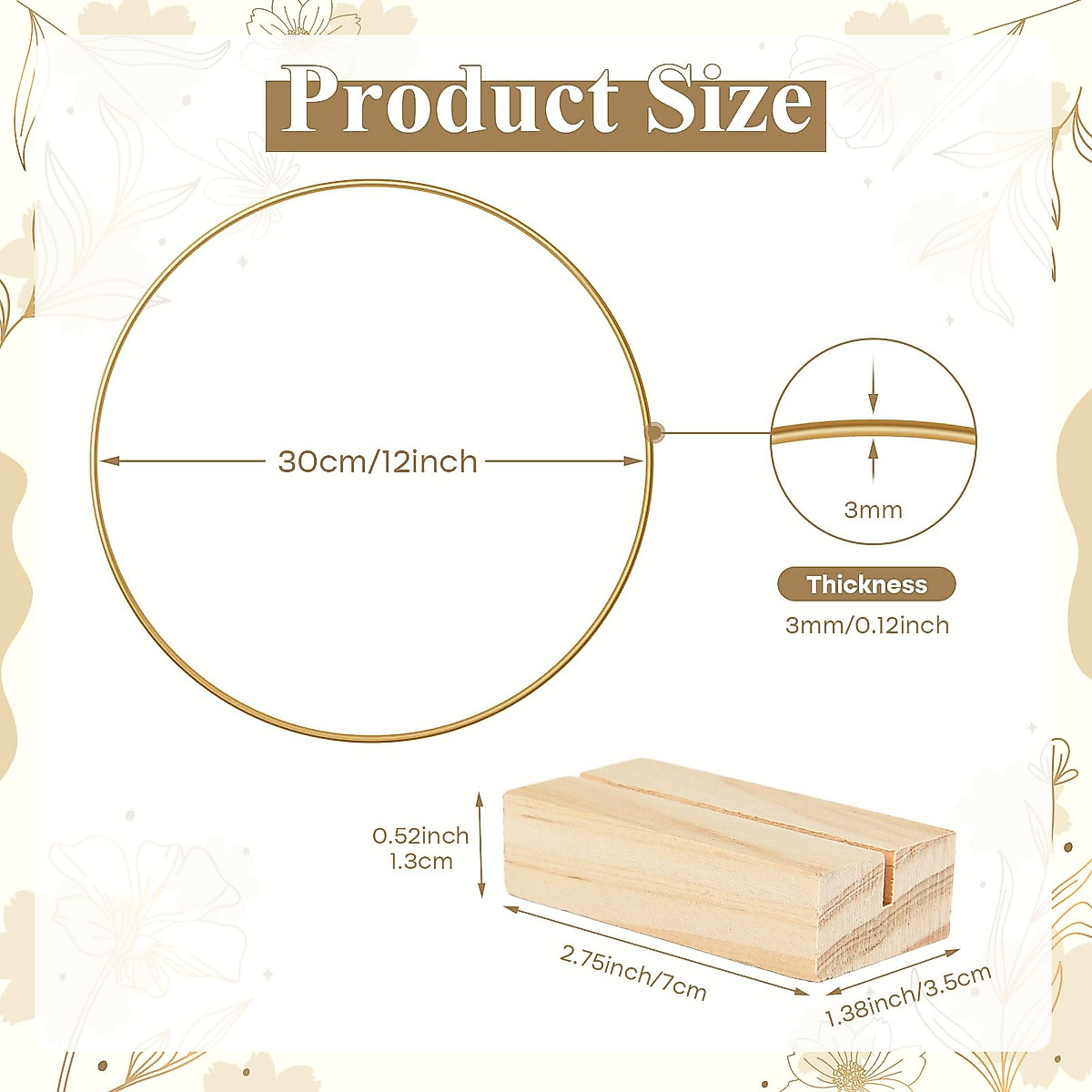 BOUBONI 6 Pcs 12 Inch Metal Floral Hoop Centerpiece with 6 Pcs Wooden Stand for Table Metal Wreath Ring Stand for Centerpiece Table Decorations Wedding Decor Wall Hanging Crafts