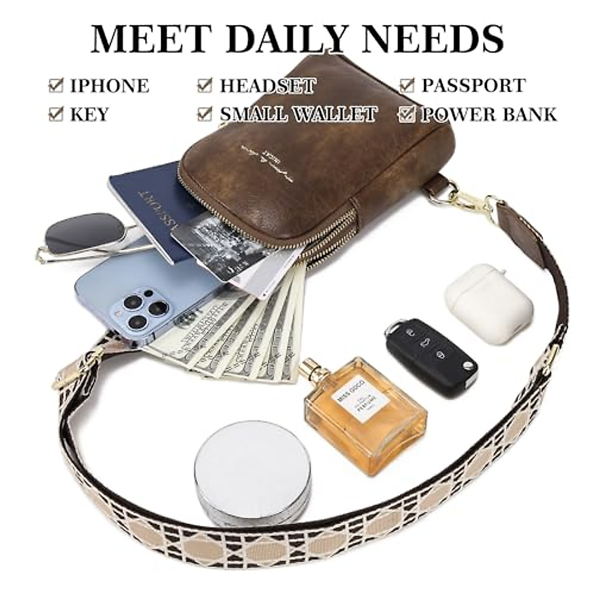 INICAT Travel Small Sling Bag Crossbody Bags Gifts for Women(Brown J)