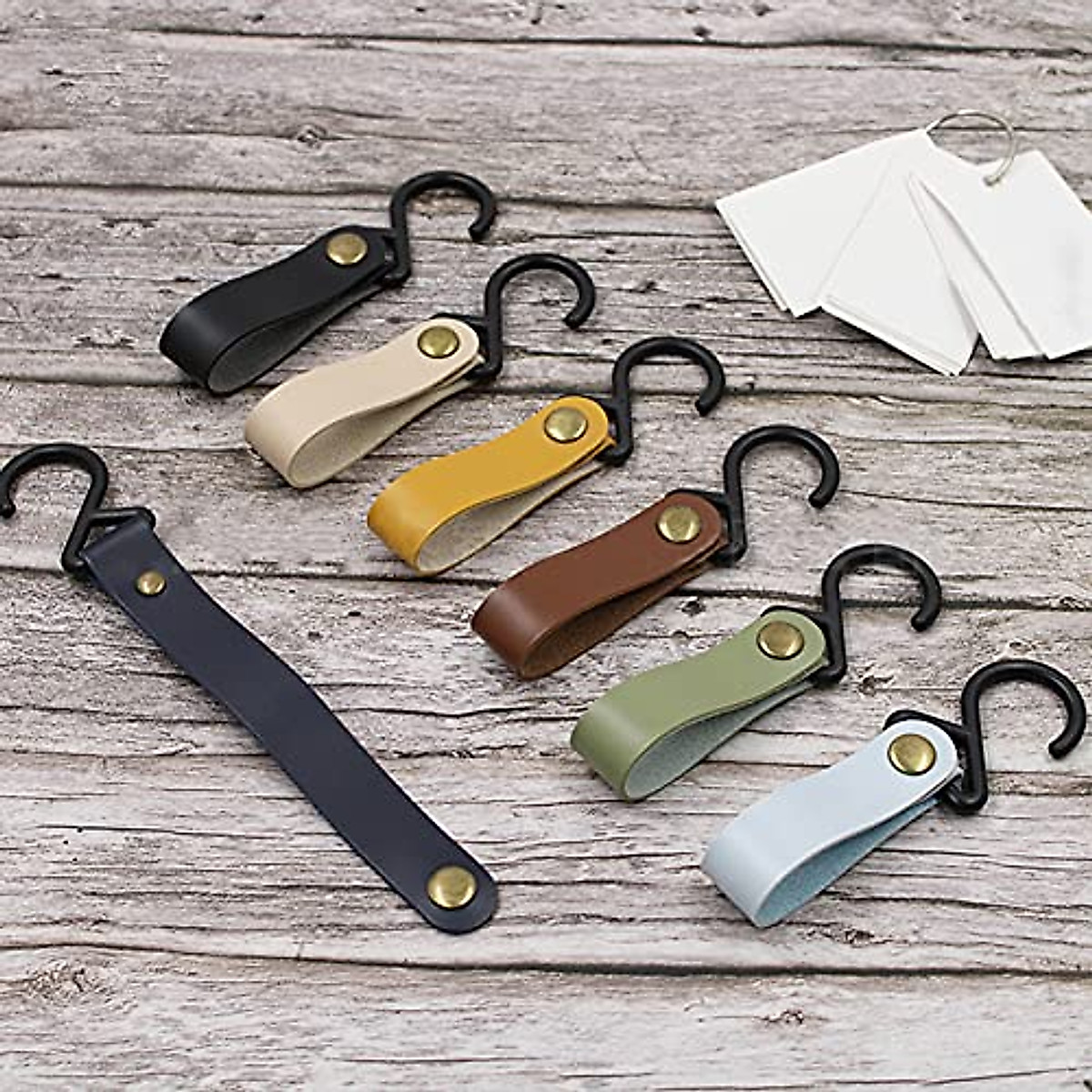 JeogYong 4-Pack S Hooks for Hanging, 2 Inch Small S Hooks with Leather Straps, S Shaped Hangers Plastic Hanging Hooks for Pots, Pans, Plants, Clothes, Closet Rod, Kitchen Utensils, Bathroom Towels