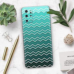 DesignSkinz Teal Gradient Layered Chevron Protective Vinyl Decal Wrap Skin Cover Compatible with The Samsung Galaxy S20 (Screen Trim & Back Glass Skin)