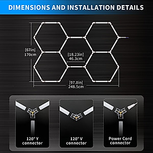 Ludapp Hexagon Garage Lights Ceiling led, 5 HEX Grid Systems Honeycomb Lights, 6500K Cooler Light for hex Lights, Aluminum Hexagonal Shop Lights for Garage, Shop, Gym