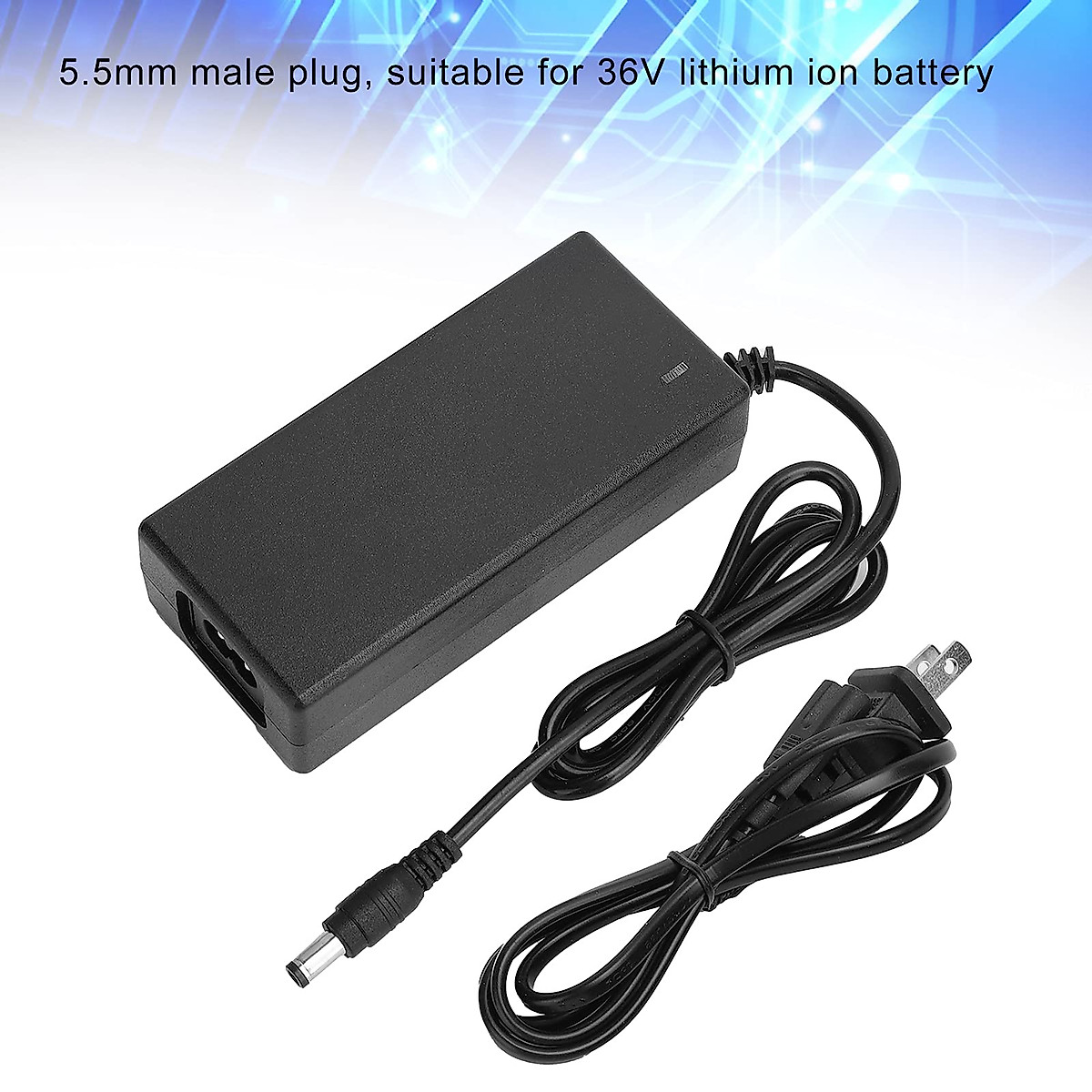 Electric Bike Charger, 42V 2A Electric Bike Lithium Battery Charger Electric Scooter Charger Ebike Charger Replacement Power Adapter for 36V Lithium Battery 5.5mm Port Male Plug Inline Connector