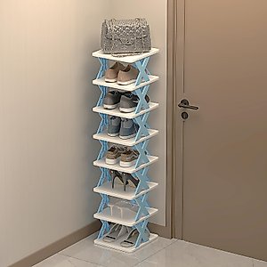 DEARLUREN 7-Tier Corner Shoe Rack Organizer,Free Standing Shoe Rack for Small Space Closet, Entryway, Narrow Vertical Shoe Slots Organizer for Small Space, Stackable, Blue