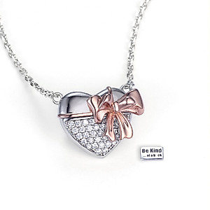 Bolelis 925 Sterling Silver Be Kind of a B Necklace - Heart Sunflower Locket Pendant with Hidden Message, Sorority Sister Jewelry for Confident Women and Couples (Rose Heart)