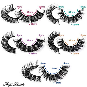 Volume Mink Russian Strip Lashes 10 Pairs- Mixed Styles- Natural, Wispy, D Curly, Fluffy/Extension Look Alike by Angel Beauty