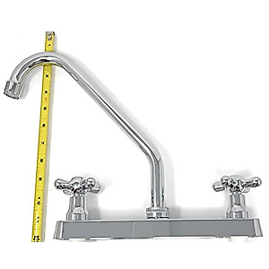 Chromed Surface 8" Two Handle Tall Stainless Steel Spout Kitchen Faucet 8 inch Center Hole [3015P] ADA No Lead, Plastic (POM) Body HI Rise Spout