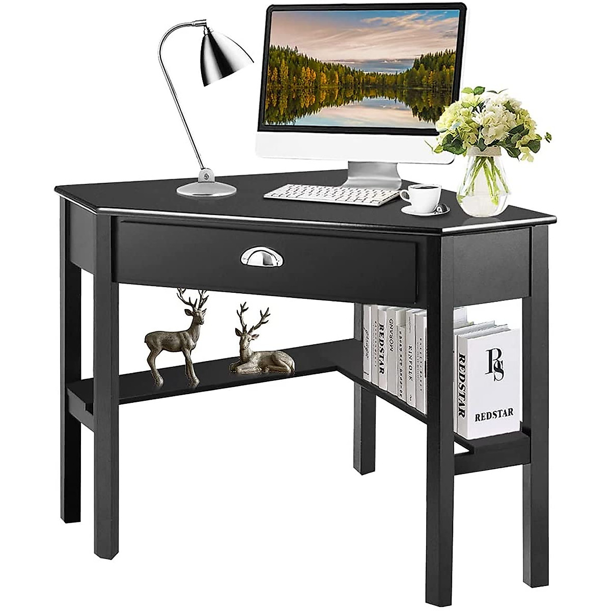 HOMGX Writing and Study Corner Computer Desk, Black