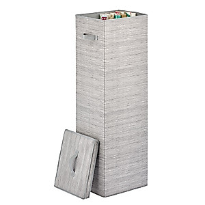 mDesign Tall Gift-Wrapping Paper Storage Box with Handles, Holder for Christmas and Holiday Organizer Container - Removable Lid for Rolls of Wrap, Inside Closet Storage Totes, Stripe, Taupe/Tan